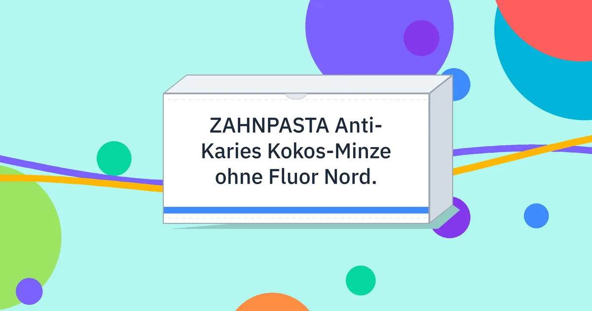 Symbolbild: Packung mit der Aufschrift ZAHNPASTA Anti-Karies Kokos-Minze ohne Fluor Nord. (PZN 16677087) – Verfügbarkeit und Bezug in Apotheken in Frankfurt am Main
