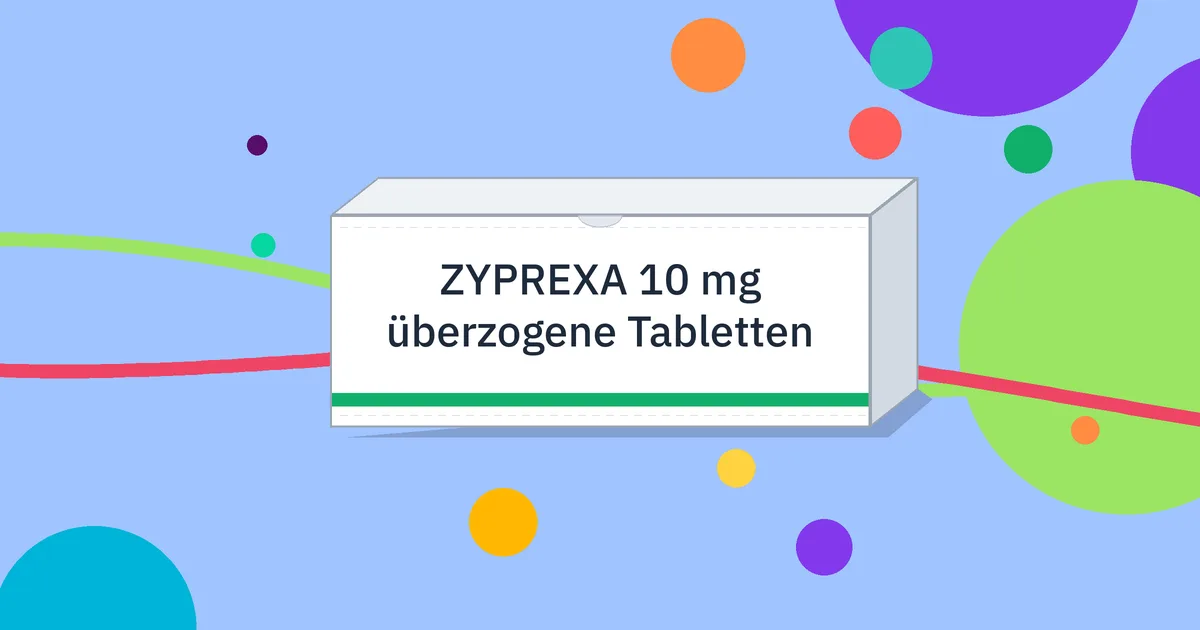 Symbolbild: Packung mit der Aufschrift ZYPREXA 10 mg überzogene Tabletten (PZN 08878825) – Verfügbarkeit und Bezug in Apotheken in Frankfurt am Main