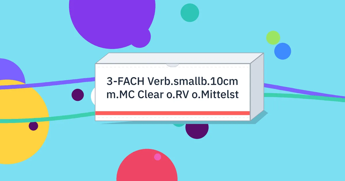 Symbolbild: Packung mit der Aufschrift 3-FACH Verb.smallb.10cm m.MC Clear o.RV o.Mittelst (PZN 19514776) – Verfügbarkeit und Bezug in Apotheken in Frankfurt am Main