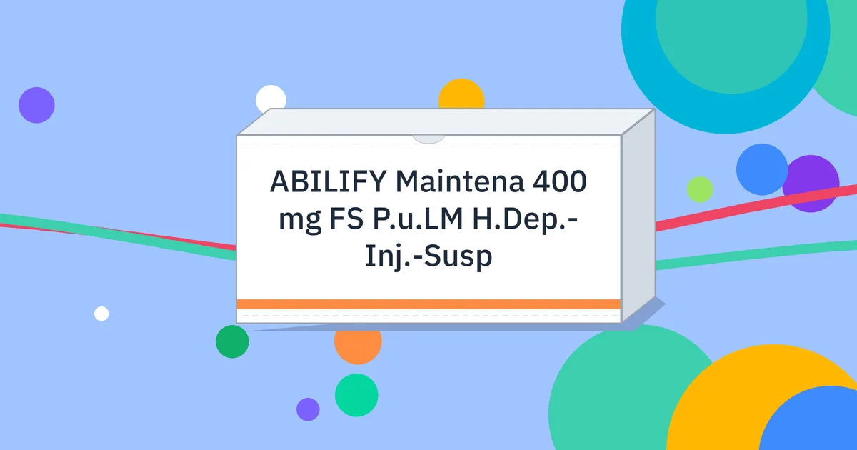 Symbolbild: Packung mit der Aufschrift ABILIFY Maintena 400 mg FS P.u.LM H.Dep.-Inj.-Susp (PZN 12296833) – Verfügbarkeit und Bezug in Apotheken in Frankfurt am Main