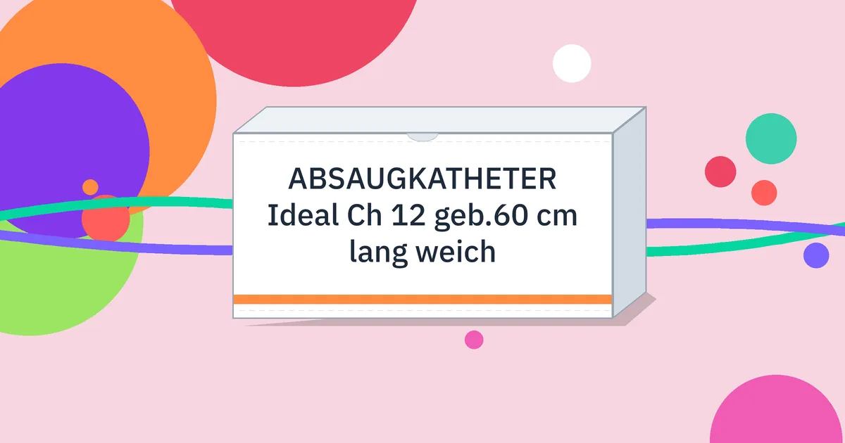 Symbolbild: Packung mit der Aufschrift ABSAUGKATHETER Ideal Ch 12 geb.60 cm lang weich (PZN 01281739) – Verfügbarkeit und Bezug in Apotheken in Frankfurt am Main