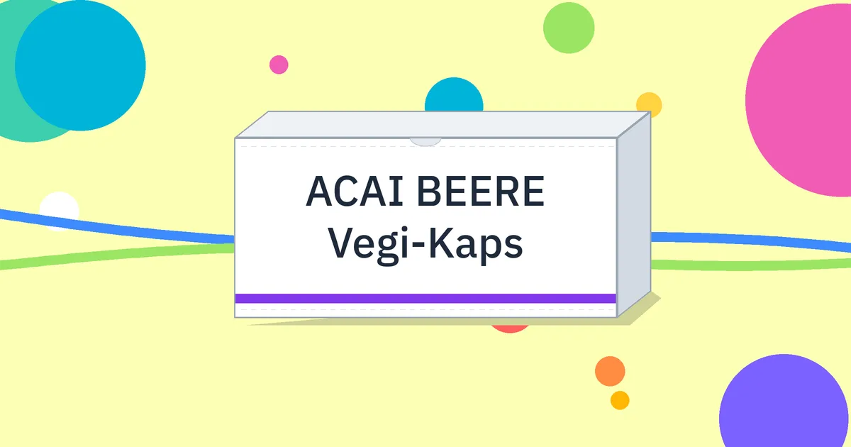 Symbolbild: Packung mit der Aufschrift ACAI BEERE Vegi-Kaps (PZN 13981850) – Verfügbarkeit und Bezug in Apotheken in Frankfurt am Main