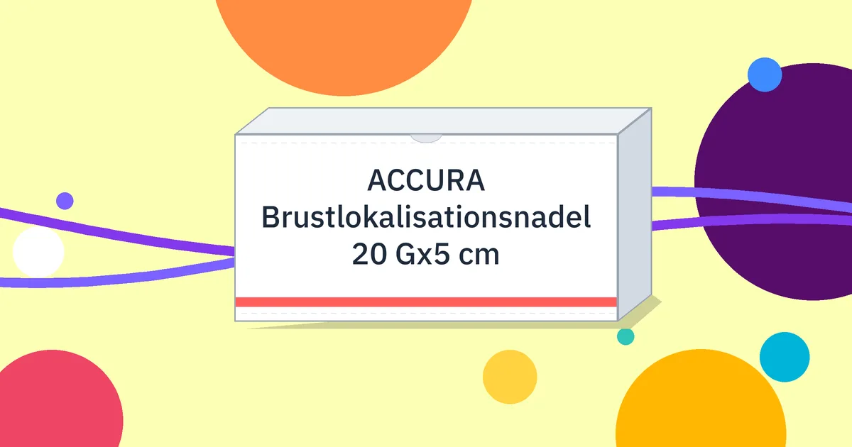 Symbolbild: Packung mit der Aufschrift ACCURA Brustlokalisationsnadel 20 Gx5 cm (PZN 06772471) – Verfügbarkeit und Bezug in Apotheken in Frankfurt am Main
