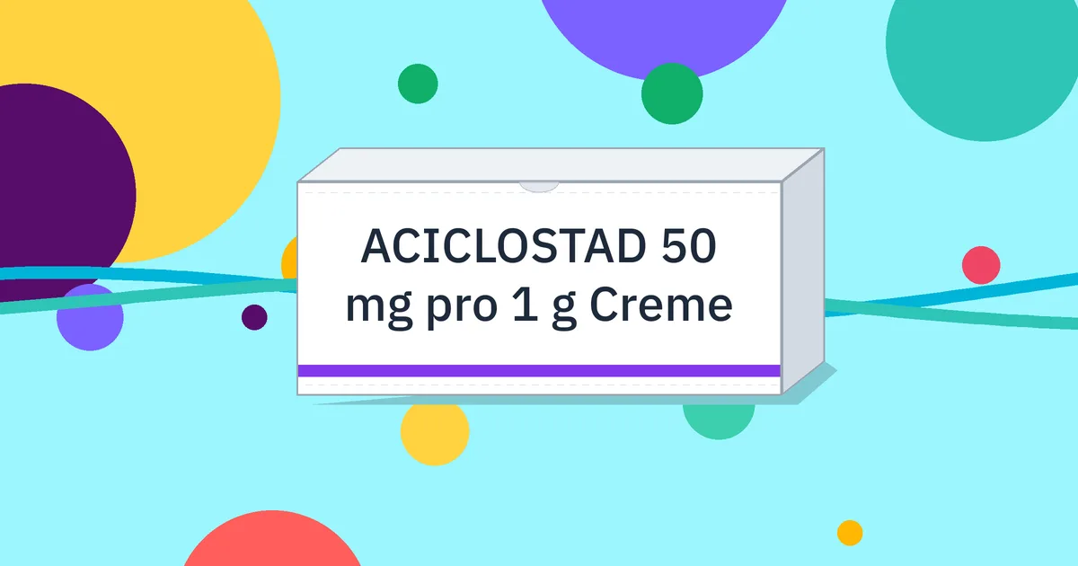 Symbolbild: Packung mit der Aufschrift ACICLOSTAD 50 mg pro 1 g Creme (PZN 14307707) – Verfügbarkeit und Bezug in Apotheken in Frankfurt am Main