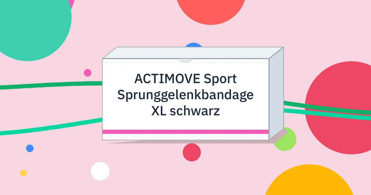 Symbolbild: Packung mit der Aufschrift ACTIMOVE Sport Sprunggelenkbandage XL schwarz (PZN 18328445) – Verfügbarkeit und Bezug in Apotheken in Frankfurt am Main