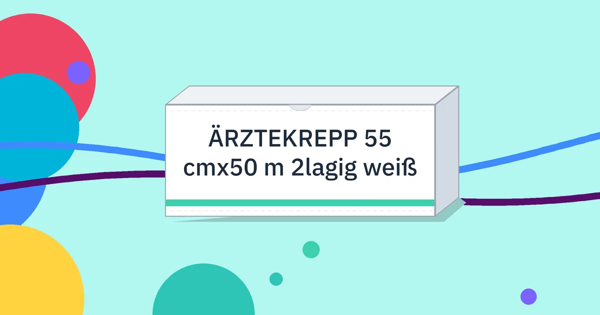 Symbolbild: Packung mit der Aufschrift ÄRZTEKREPP 55 cmx50 m 2lagig weiß (PZN 10627504) – Verfügbarkeit und Bezug in Apotheken in Frankfurt am Main