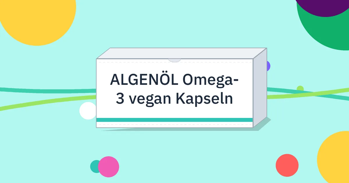 Symbolbild: Packung mit der Aufschrift ALGENÖL Omega-3 vegan Kapseln (PZN 15607593) – Verfügbarkeit und Bezug in Apotheken in Frankfurt am Main