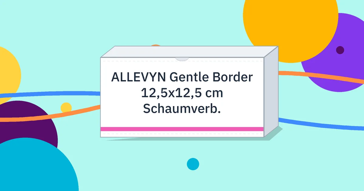 Symbolbild: Packung mit der Aufschrift ALLEVYN Gentle Border 12,5x12,5 cm Schaumverb. (PZN 03302440) – Verfügbarkeit und Bezug in Apotheken in Frankfurt am Main