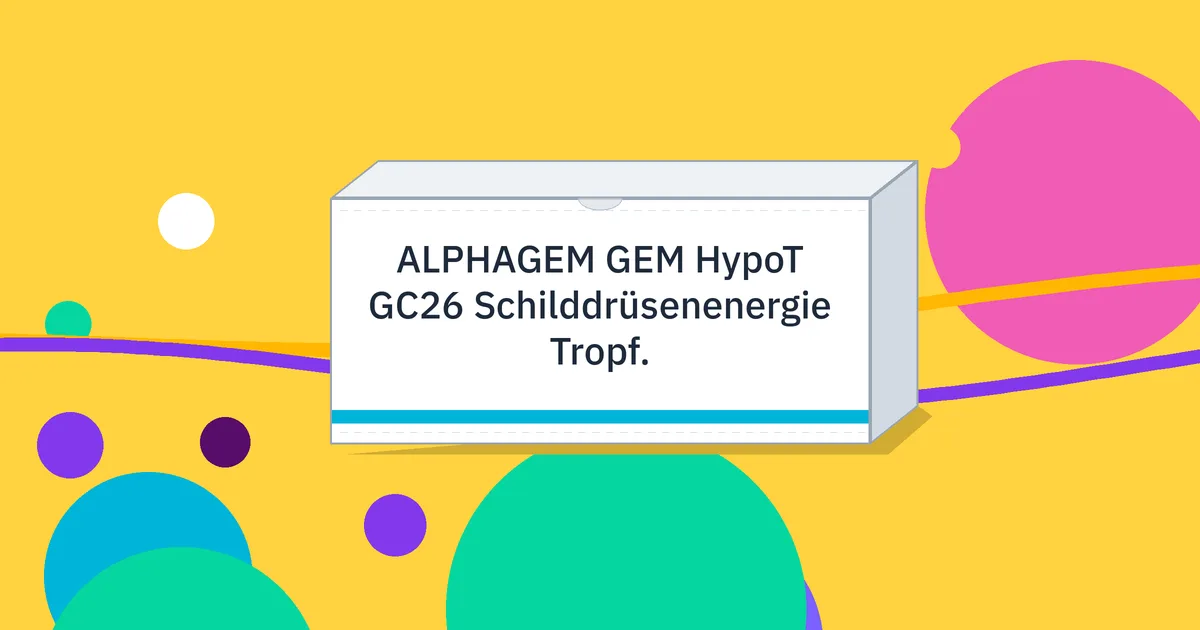 Symbolbild: Packung mit der Aufschrift ALPHAGEM GEM HypoT GC26 Schilddrüsenenergie Tropf. (PZN 20806254) – Verfügbarkeit und Bezug in Apotheken in Frankfurt am Main