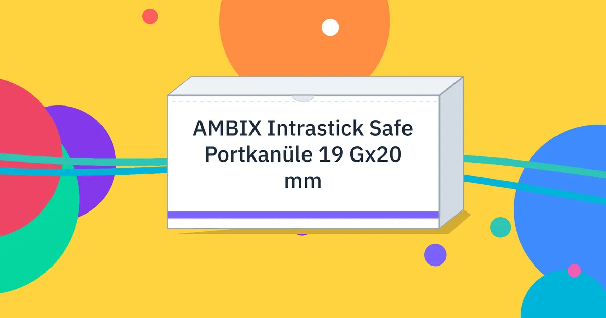 Symbolbild: Packung mit der Aufschrift AMBIX Intrastick Safe Portkanüle 19 Gx20 mm (PZN 14286804) – Verfügbarkeit und Bezug in Apotheken in Frankfurt am Main