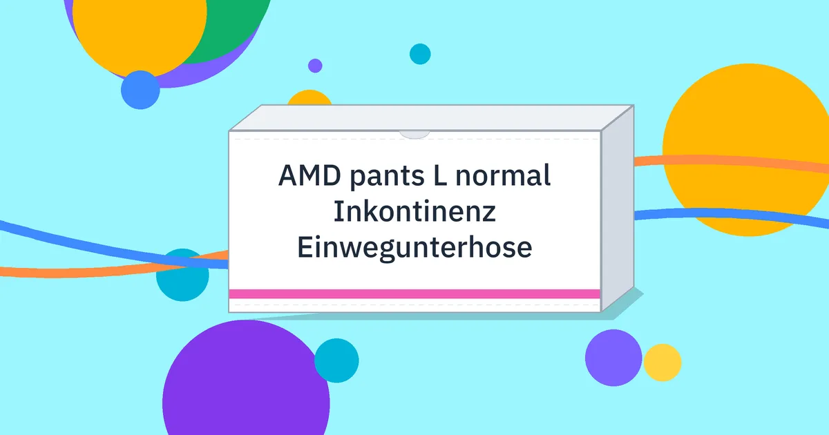 Symbolbild: Packung mit der Aufschrift AMD pants L normal Inkontinenz Einwegunterhose (PZN 14355563) – Verfügbarkeit und Bezug in Apotheken in Frankfurt am Main