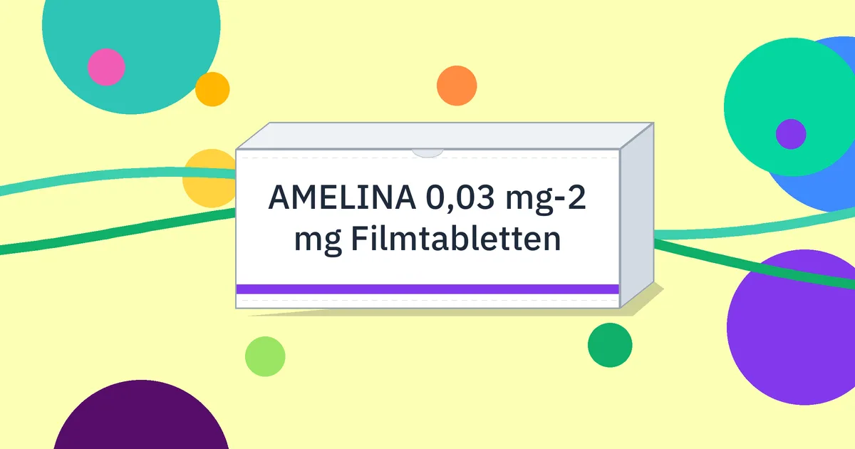 Symbolbild: Packung mit der Aufschrift AMELINA 0,03 mg-2 mg Filmtabletten (PZN 16926320) – Verfügbarkeit und Bezug in Apotheken in Frankfurt am Main