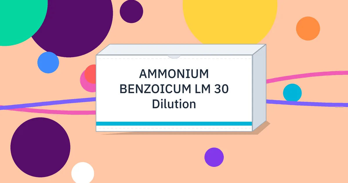 Symbolbild: Packung mit der Aufschrift AMMONIUM BENZOICUM LM 30 Dilution (PZN 13320137) – Verfügbarkeit und Bezug in Apotheken in Frankfurt am Main