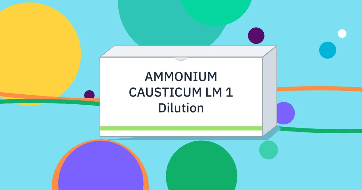 Symbolbild: Packung mit der Aufschrift AMMONIUM CAUSTICUM LM 1 Dilution (PZN 13320723) – Verfügbarkeit und Bezug in Apotheken in Frankfurt am Main