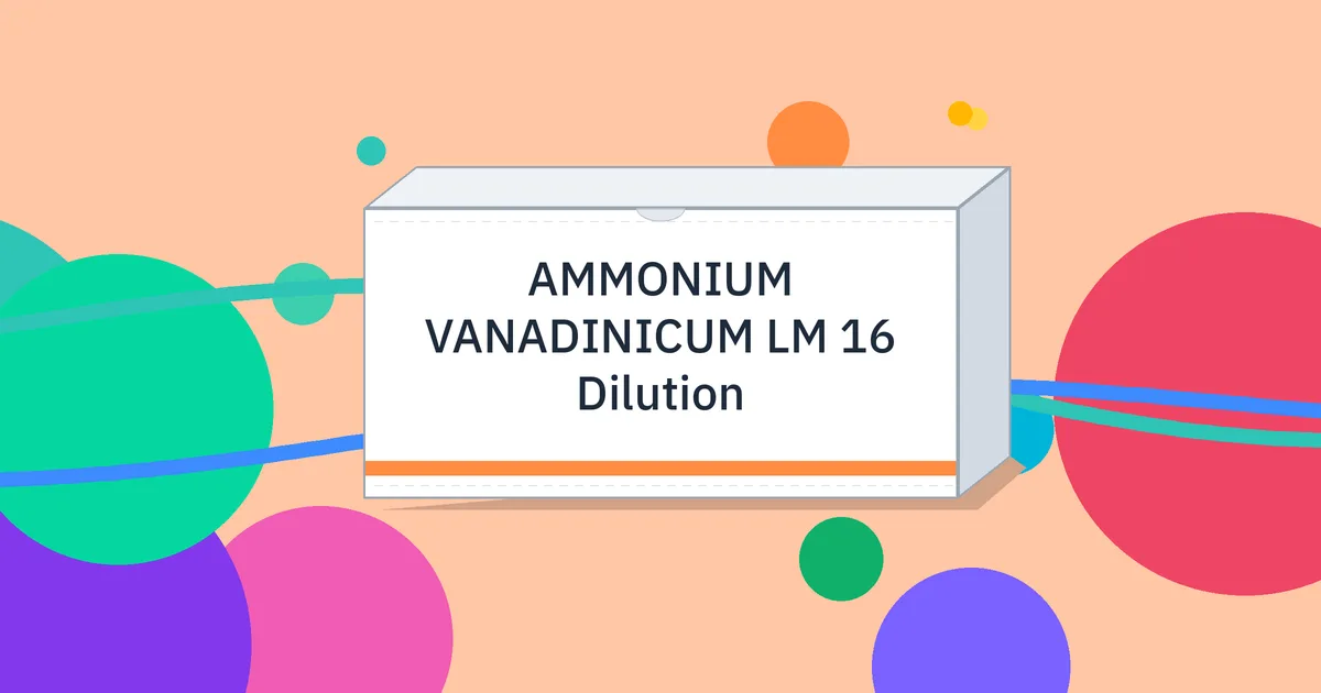 Symbolbild: Packung mit der Aufschrift AMMONIUM VANADINICUM LM 16 Dilution (PZN 13324170) – Verfügbarkeit und Bezug in Apotheken in Frankfurt am Main