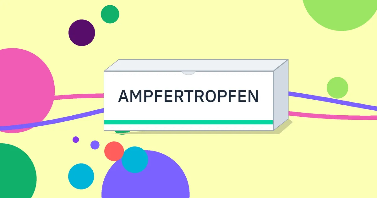 Symbolbild: Packung mit der Aufschrift AMPFERTROPFEN (PZN 12495981) – Verfügbarkeit und Bezug in Apotheken in Frankfurt am Main