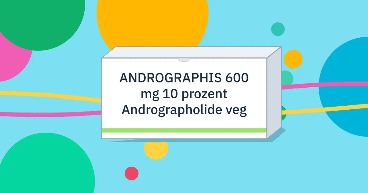 Symbolbild: Packung mit der Aufschrift ANDROGRAPHIS 600 mg 10 prozent Andrographolide veg (PZN 16228946) – Verfügbarkeit und Bezug in Apotheken in Frankfurt am Main