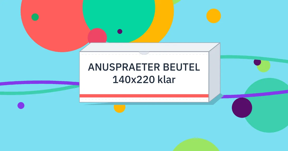 Symbolbild: Packung mit der Aufschrift ANUSPRAETER BEUTEL 140x220 klar (PZN 01723781) – Verfügbarkeit und Bezug in Apotheken in Frankfurt am Main