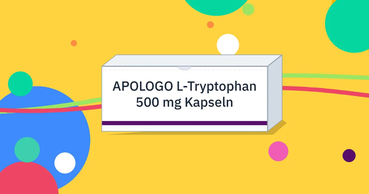 Symbolbild: Packung mit der Aufschrift APOLOGO L-Tryptophan 500 mg Kapseln (PZN 09674800) – Verfügbarkeit und Bezug in Apotheken in Frankfurt am Main