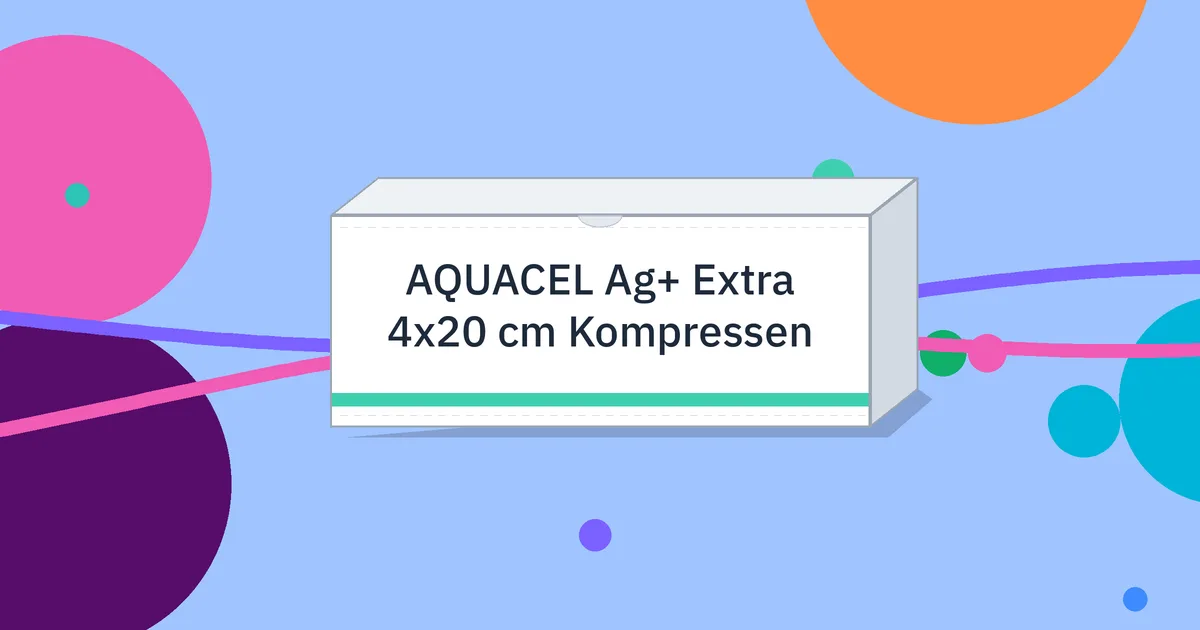 Symbolbild: Packung mit der Aufschrift AQUACEL Ag+ Extra 4x20 cm Kompressen (PZN 14413645) – Verfügbarkeit und Bezug in Apotheken in Frankfurt am Main
