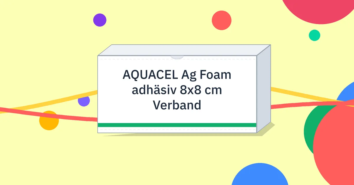 Symbolbild: Packung mit der Aufschrift AQUACEL Ag Foam adhäsiv 8x8 cm Verband (PZN 18123513) – Verfügbarkeit und Bezug in Apotheken in Frankfurt am Main