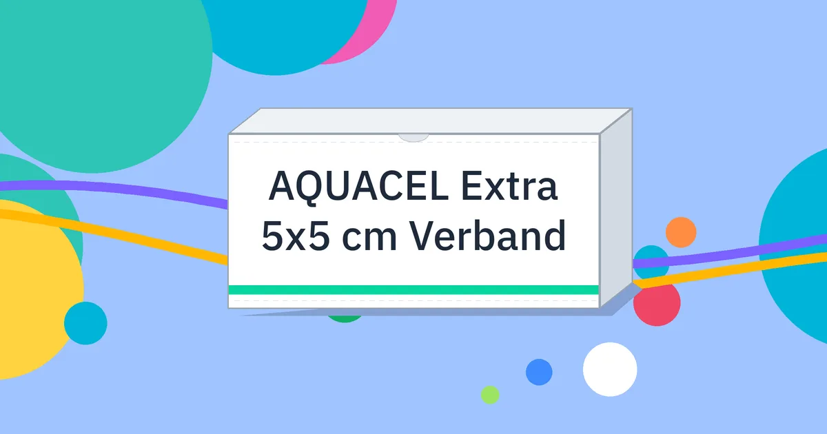 Symbolbild: Packung mit der Aufschrift AQUACEL Extra 5x5 cm Verband (PZN 19846478) – Verfügbarkeit und Bezug in Apotheken in Frankfurt am Main