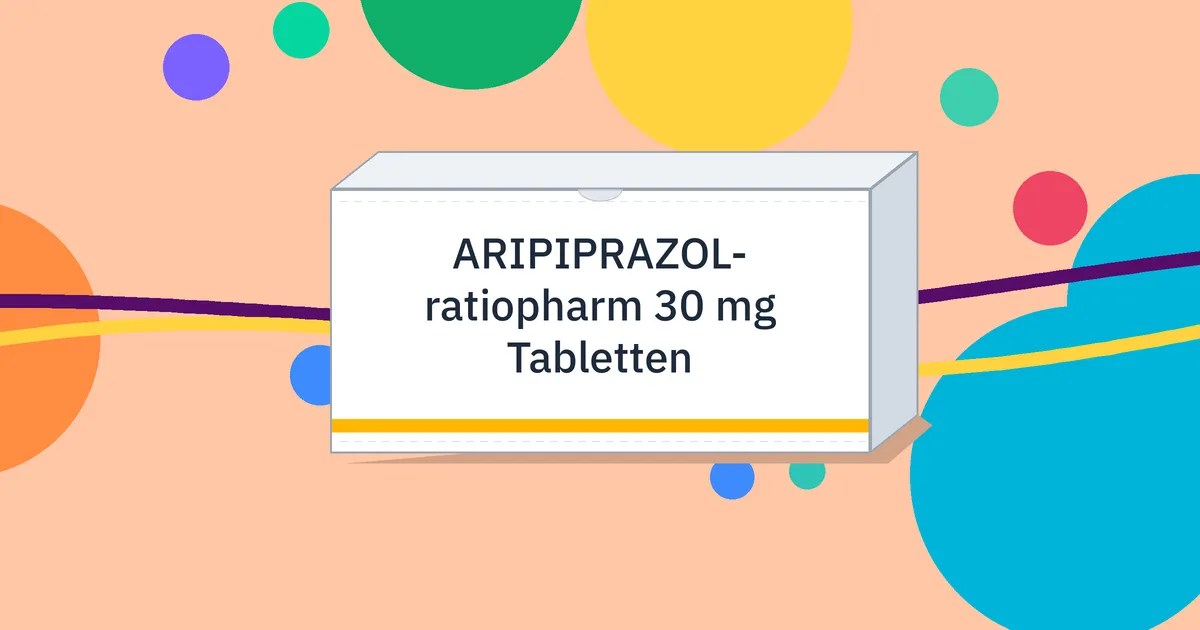 Symbolbild: Packung mit der Aufschrift ARIPIPRAZOL-ratiopharm 30 mg Tabletten (PZN 15267401) – Verfügbarkeit und Bezug in Apotheken in Frankfurt am Main