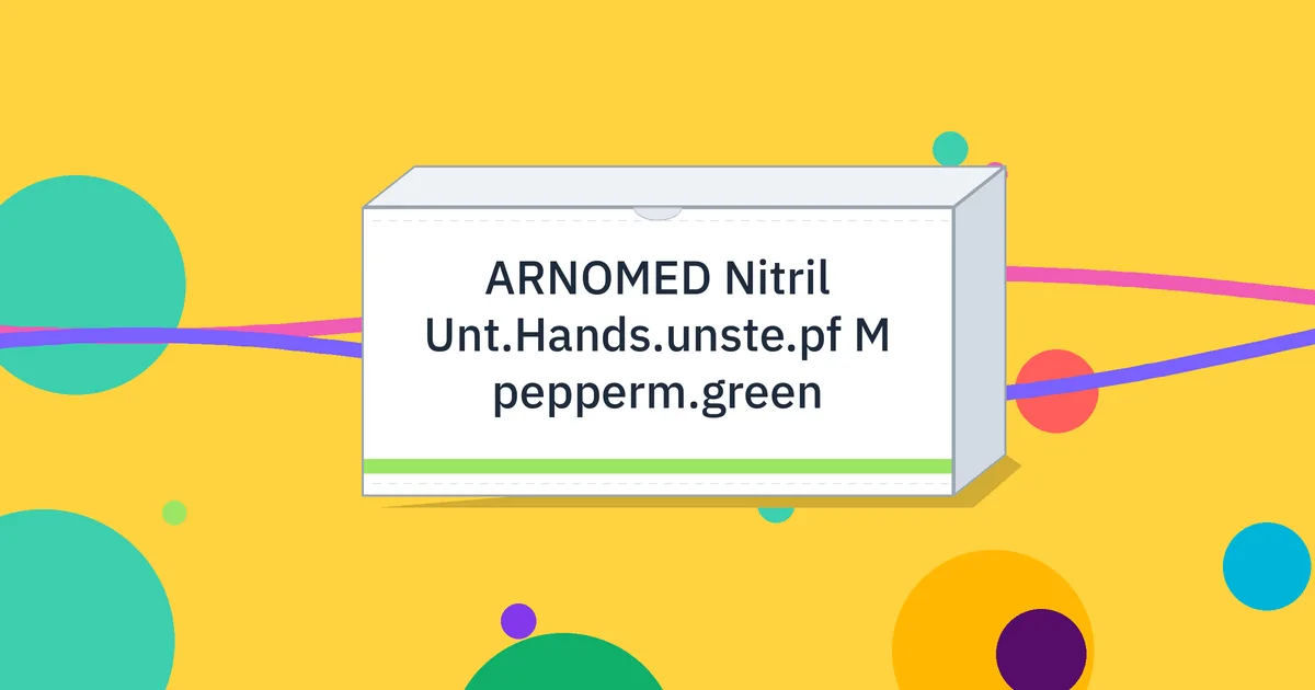 Symbolbild: Packung mit der Aufschrift ARNOMED Nitril Unt.Hands.unste.pf M pepperm.green (PZN 18136941) – Verfügbarkeit und Bezug in Apotheken in Frankfurt am Main