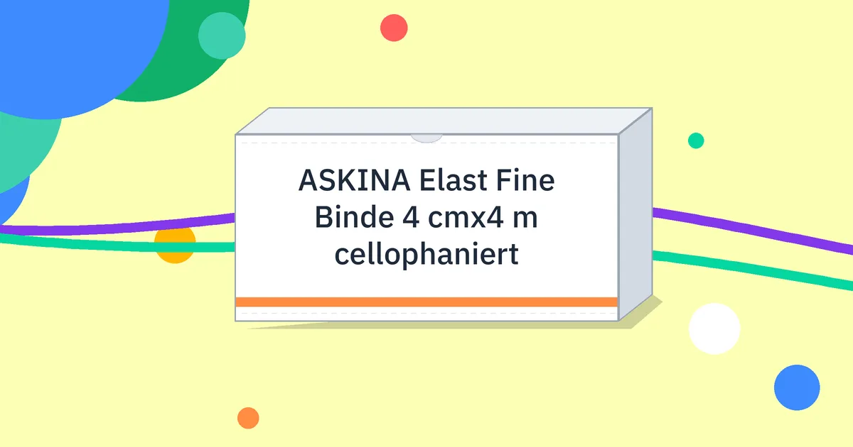 Symbolbild: Packung mit der Aufschrift ASKINA Elast Fine Binde 4 cmx4 m cellophaniert (PZN 00975227) – Verfügbarkeit und Bezug in Apotheken in Frankfurt am Main