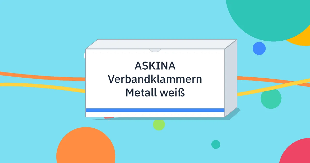 Symbolbild: Packung mit der Aufschrift ASKINA Verbandklammern Metall weiß (PZN 06972388) – Verfügbarkeit und Bezug in Apotheken in Frankfurt am Main