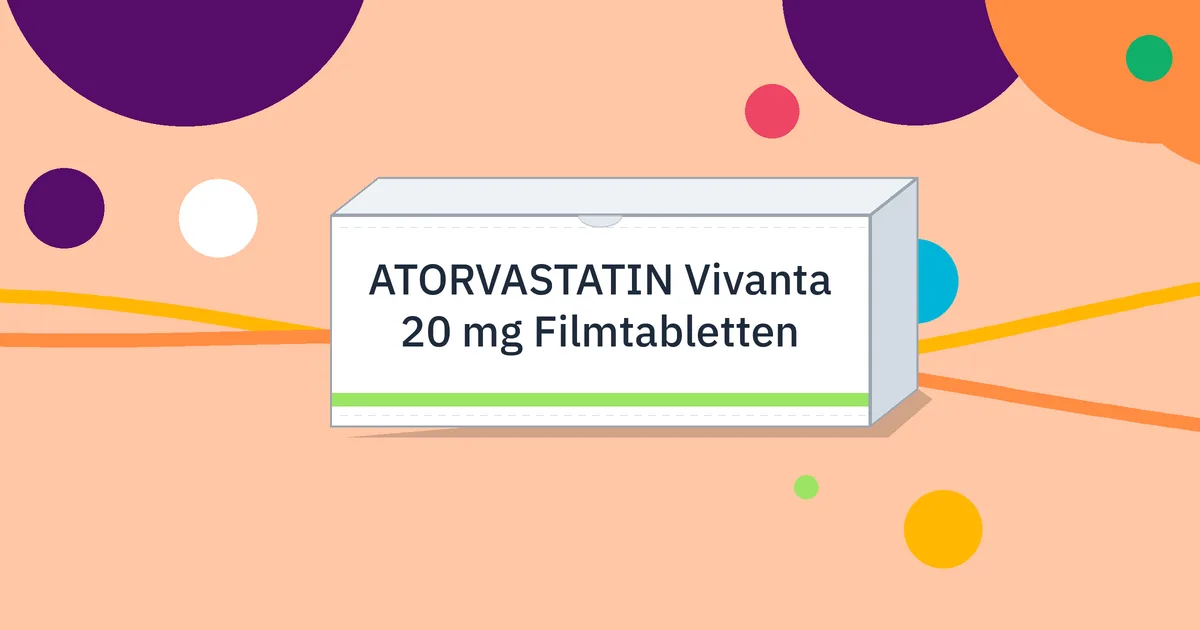 Symbolbild: Packung mit der Aufschrift ATORVASTATIN Vivanta 20 mg Filmtabletten (PZN 16663352) – Verfügbarkeit und Bezug in Apotheken in Frankfurt am Main