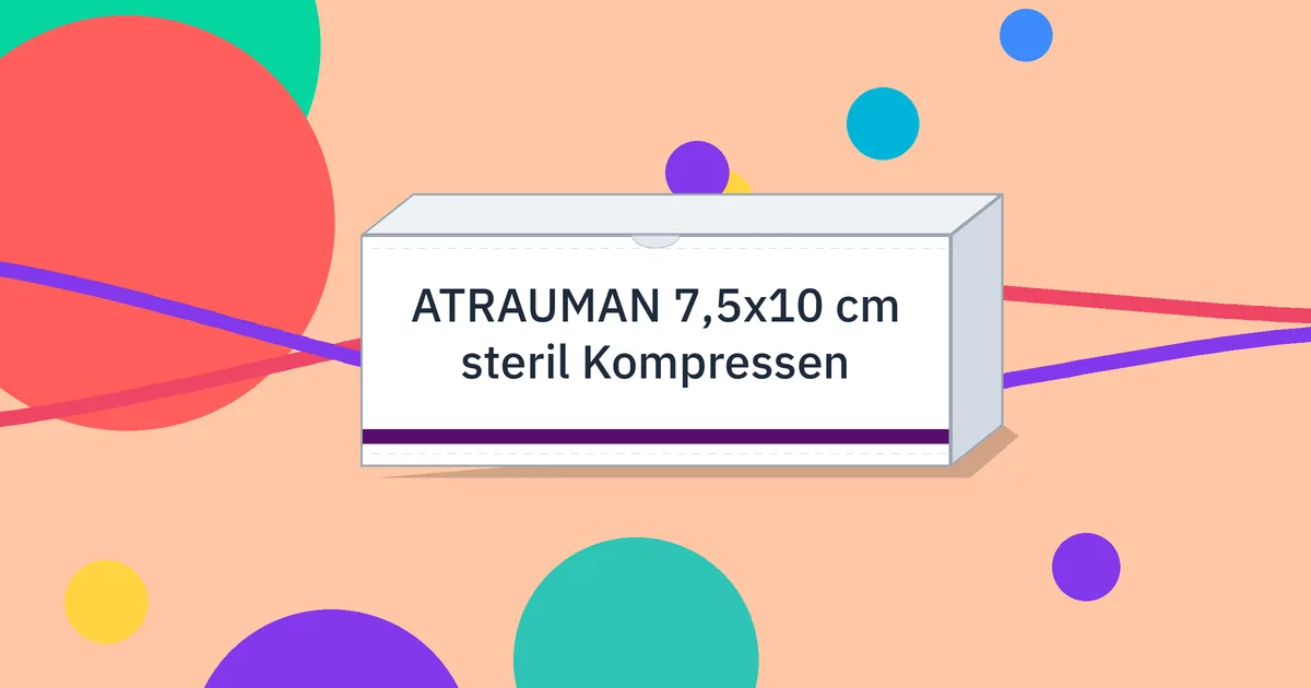 Symbolbild: Packung mit der Aufschrift ATRAUMAN 7,5x10 cm steril Kompressen (PZN 18715202) – Verfügbarkeit und Bezug in Apotheken in Frankfurt am Main