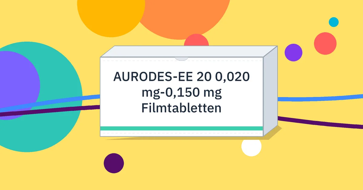 Symbolbild: Packung mit der Aufschrift AURODES-EE 20 0,020 mg-0,150 mg Filmtabletten (PZN 10347176) – Verfügbarkeit und Bezug in Apotheken in Frankfurt am Main