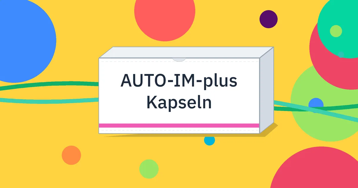 Symbolbild: Packung mit der Aufschrift AUTO-IM-plus Kapseln (PZN 16588863) – Verfügbarkeit und Bezug in Apotheken in Frankfurt am Main
