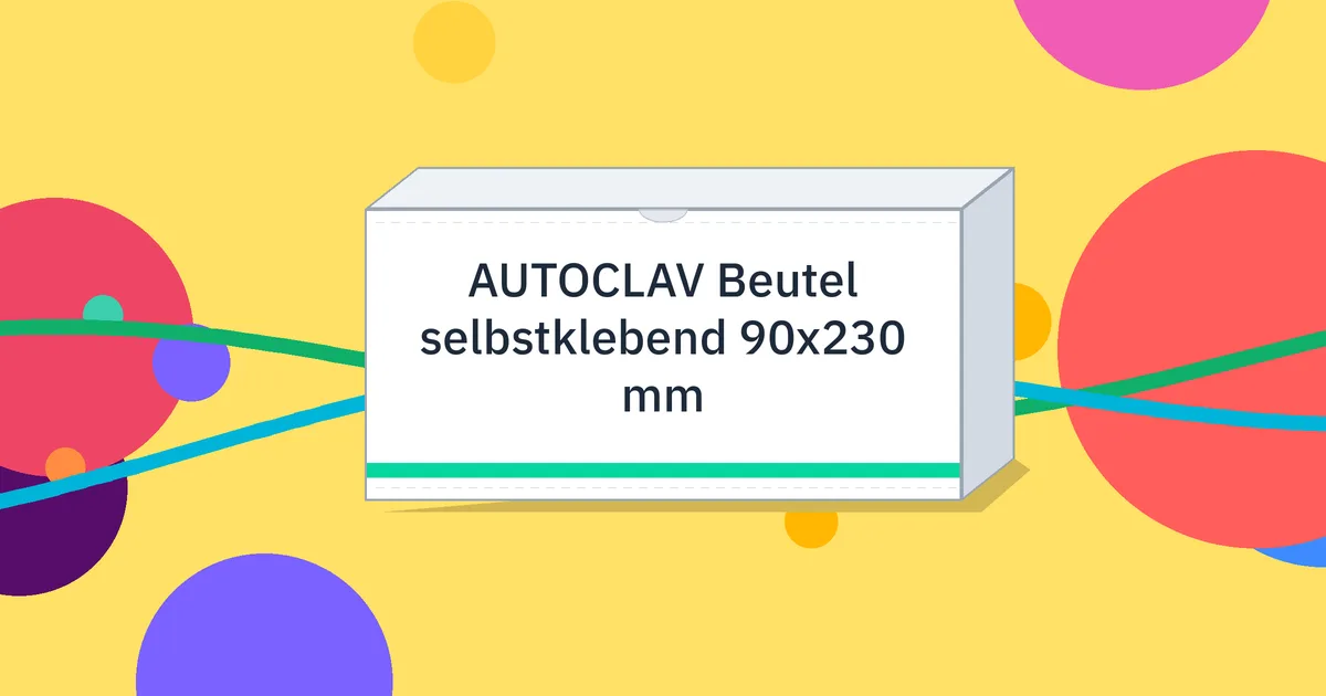 Symbolbild: Packung mit der Aufschrift AUTOCLAV Beutel selbstklebend 90x230 mm (PZN 16033711) – Verfügbarkeit und Bezug in Apotheken in Frankfurt am Main