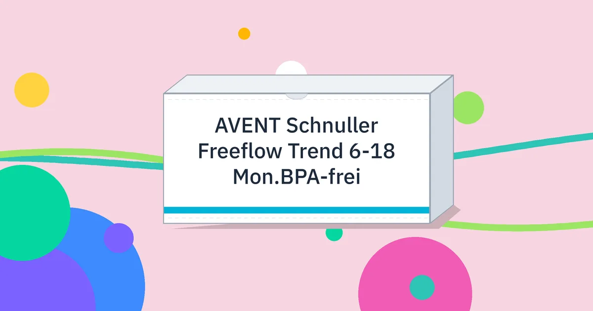 Symbolbild: Packung mit der Aufschrift AVENT Schnuller Freeflow Trend 6-18 Mon.BPA-frei (PZN 05505259) – Verfügbarkeit und Bezug in Apotheken in Frankfurt am Main