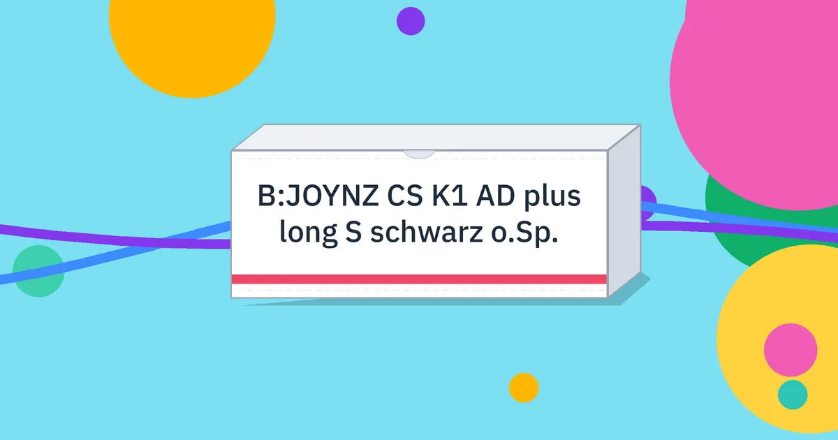 Symbolbild: Packung mit der Aufschrift B:JOYNZ CS K1 AD plus long S schwarz o.Sp. (PZN 20525058) – Verfügbarkeit und Bezug in Apotheken in Frankfurt am Main