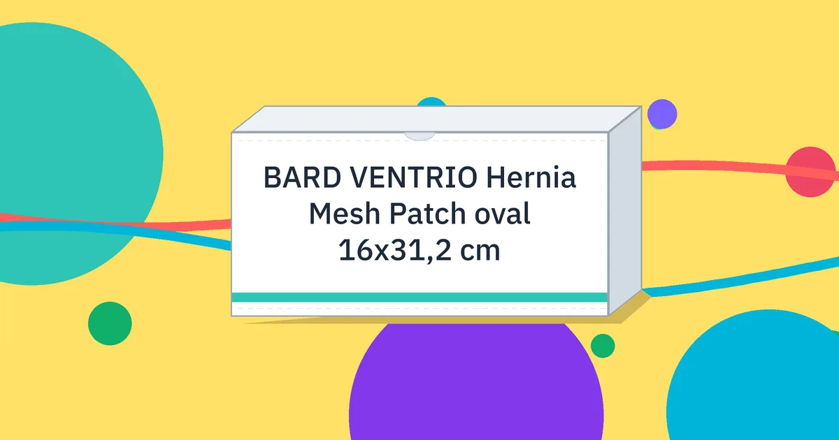 Symbolbild: Packung mit der Aufschrift BARD VENTRIO Hernia Mesh Patch oval 16x31,2 cm (PZN 07783028) – Verfügbarkeit und Bezug in Apotheken in Frankfurt am Main