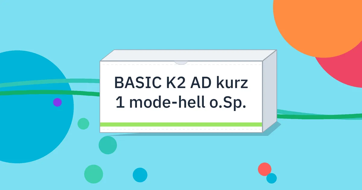 Symbolbild: Packung mit der Aufschrift BASIC K2 AD kurz 1 mode-hell o.Sp. (PZN 20263575) – Verfügbarkeit und Bezug in Apotheken in Frankfurt am Main