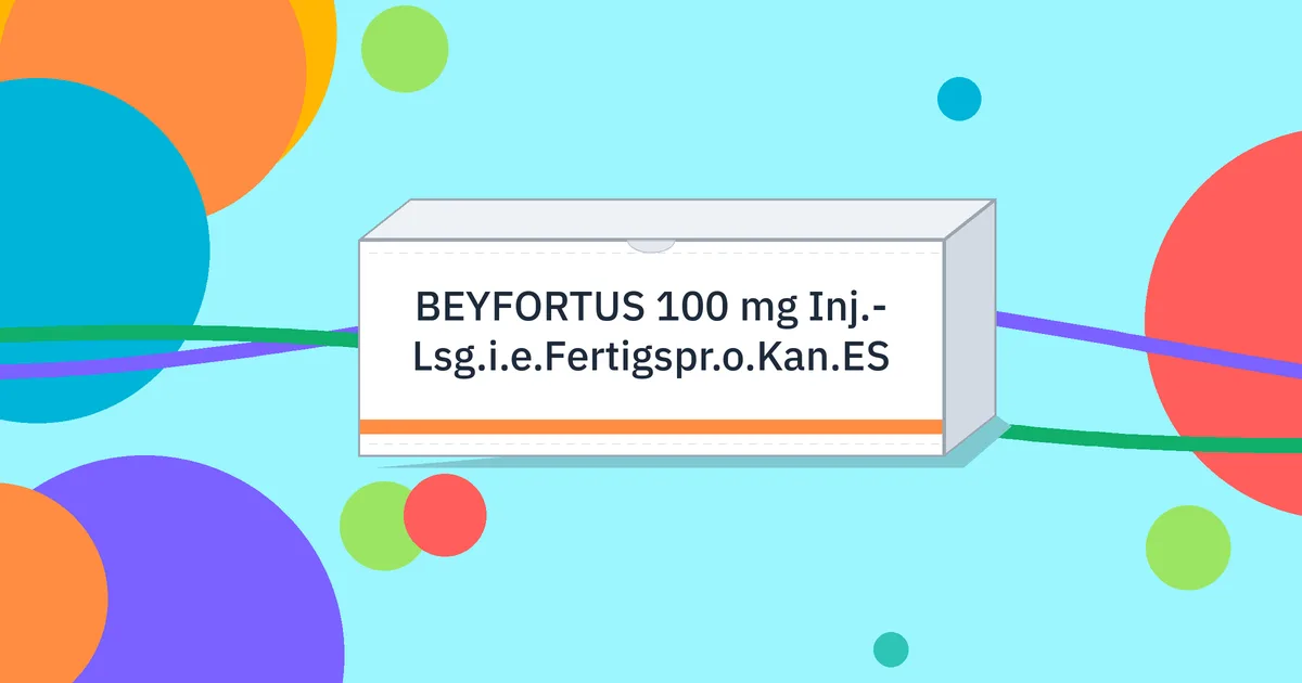 Symbolbild: Packung mit der Aufschrift BEYFORTUS 100 mg Inj.-Lsg.i.e.Fertigspr.o.Kan.ES (PZN 19482823) – Verfügbarkeit und Bezug in Apotheken in Frankfurt am Main