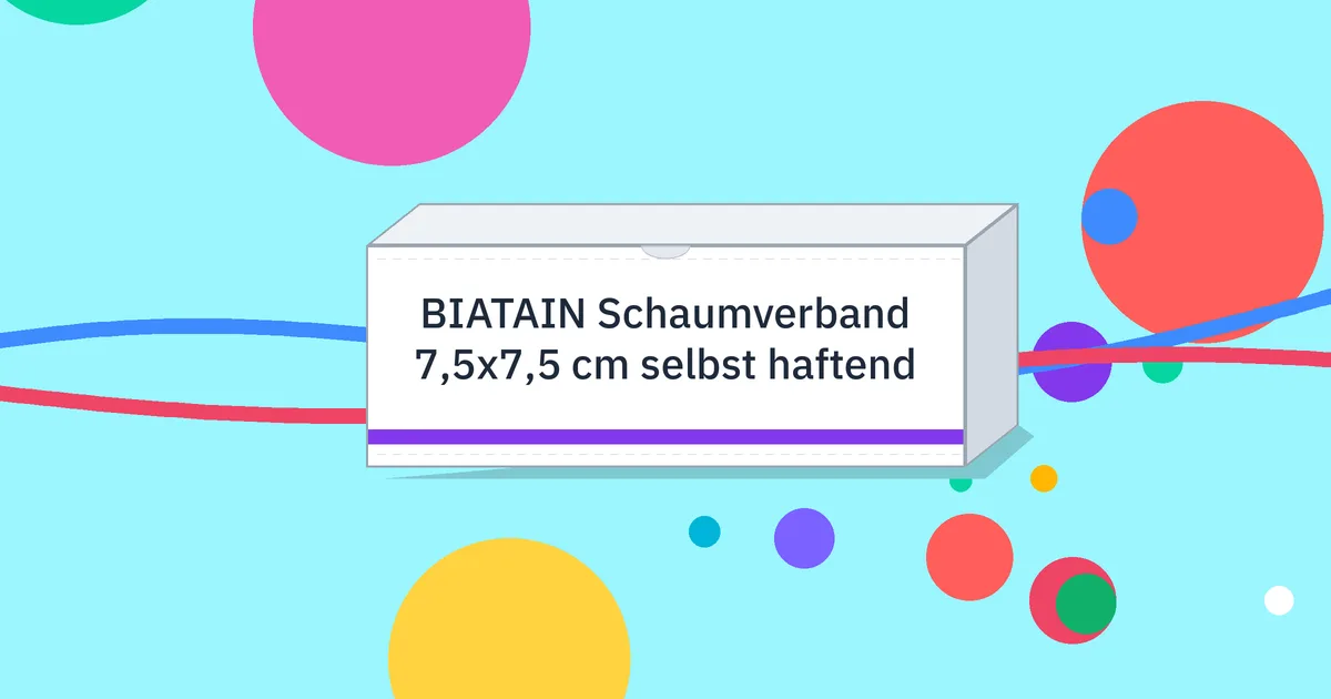 Symbolbild: Packung mit der Aufschrift BIATAIN Schaumverband 7,5x7,5 cm selbst haftend (PZN 14331746) – Verfügbarkeit und Bezug in Apotheken in Frankfurt am Main
