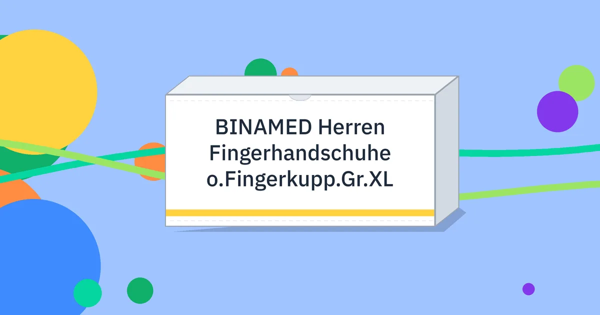 Symbolbild: Packung mit der Aufschrift BINAMED Herren Fingerhandschuhe o.Fingerkupp.Gr.XL (PZN 05379056) – Verfügbarkeit und Bezug in Apotheken in Frankfurt am Main