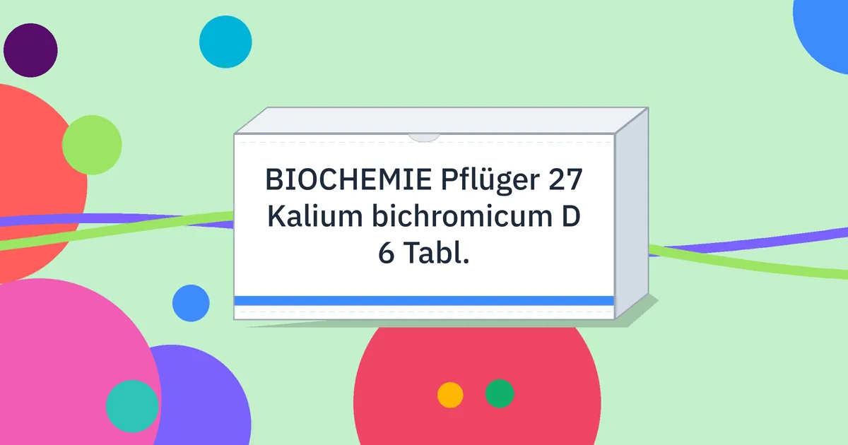 Symbolbild: Packung mit der Aufschrift BIOCHEMIE Pflüger 27 Kalium bichromicum D 6 Tabl. (PZN 05919274) – Verfügbarkeit und Bezug in Apotheken in Frankfurt am Main