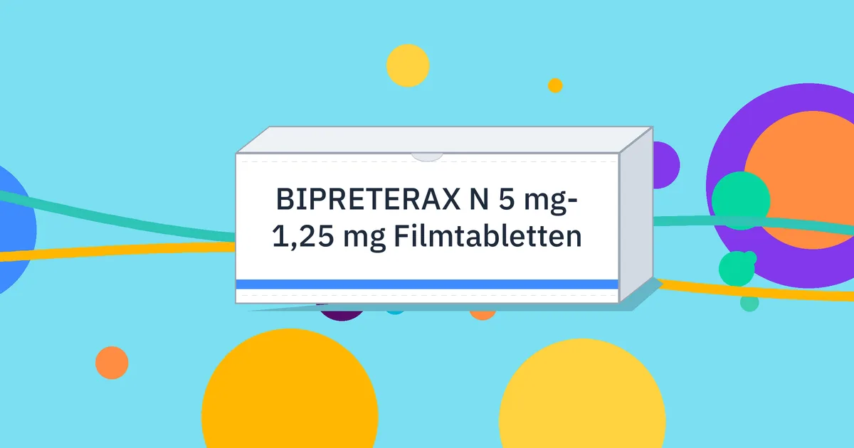 Symbolbild: Packung mit der Aufschrift BIPRETERAX N 5 mg-1,25 mg Filmtabletten (PZN 04704235) – Verfügbarkeit und Bezug in Apotheken in Frankfurt am Main