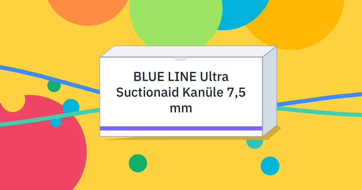 Symbolbild: Packung mit der Aufschrift BLUE LINE Ultra Suctionaid Kanüle 7,5 mm (PZN 02189409) – Verfügbarkeit und Bezug in Apotheken in Frankfurt am Main