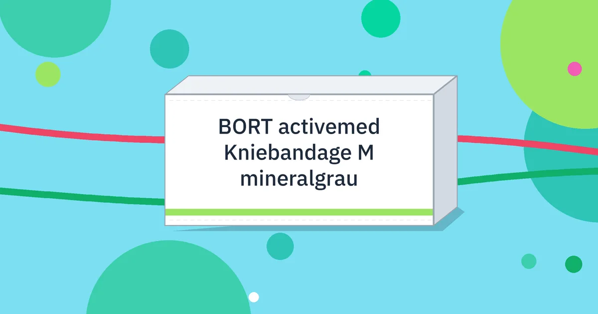 Symbolbild: Packung mit der Aufschrift BORT activemed Kniebandage M mineralgrau (PZN 12601986) – Verfügbarkeit und Bezug in Apotheken in Frankfurt am Main