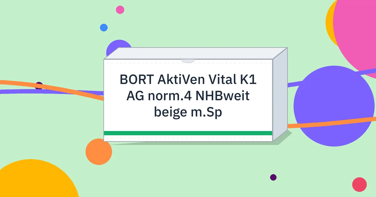 Symbolbild: Packung mit der Aufschrift BORT AktiVen Vital K1 AG norm.4 NHBweit beige m.Sp (PZN 13731254) – Verfügbarkeit und Bezug in Apotheken in Frankfurt am Main