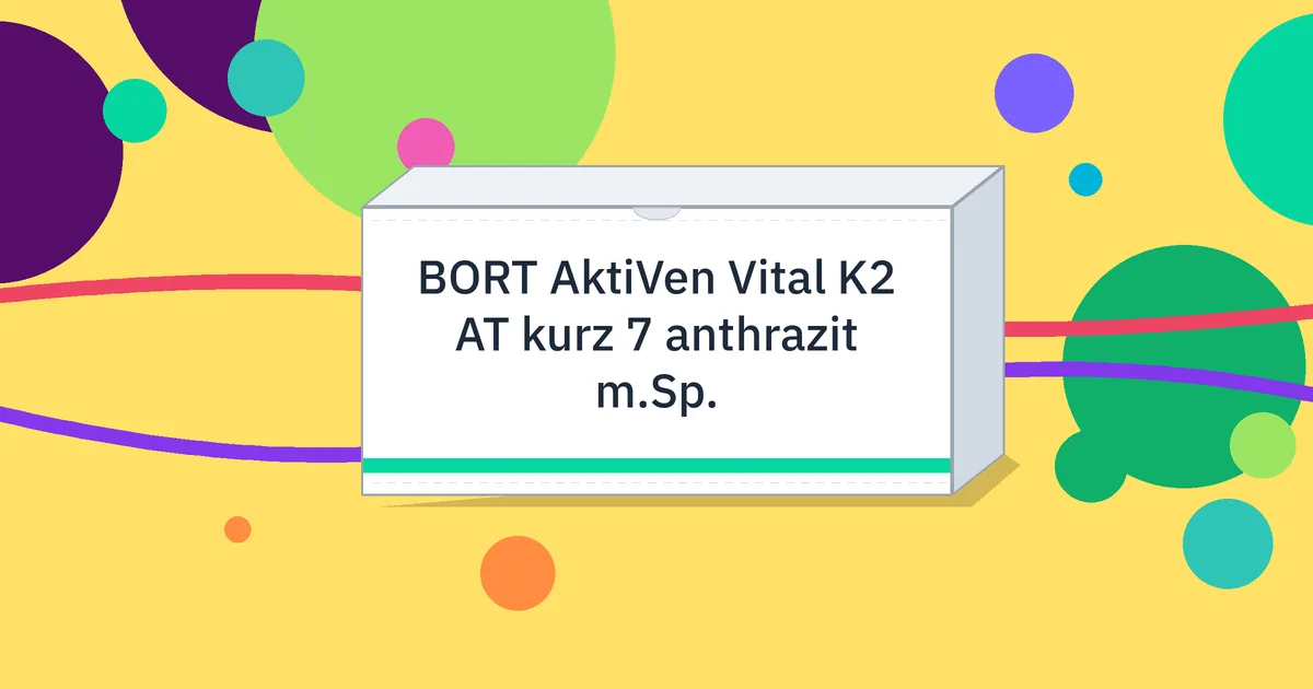 Symbolbild: Packung mit der Aufschrift BORT AktiVen Vital K2 AT kurz 7 anthrazit m.Sp. (PZN 13743375) – Verfügbarkeit und Bezug in Apotheken in Frankfurt am Main