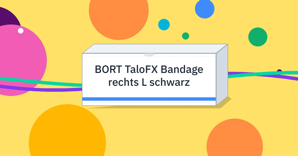 Symbolbild: Packung mit der Aufschrift BORT TaloFX Bandage rechts L schwarz (PZN 06084512) – Verfügbarkeit und Bezug in Apotheken in Frankfurt am Main