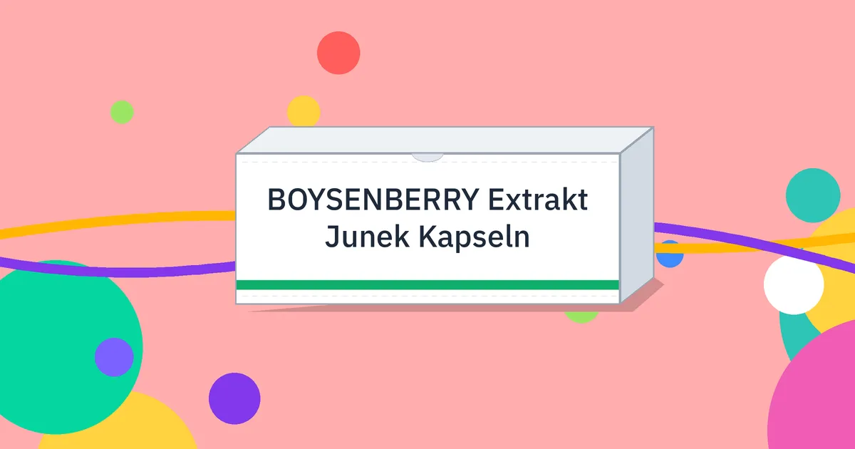 Symbolbild: Packung mit der Aufschrift BOYSENBERRY Extrakt Junek Kapseln (PZN 19205288) – Verfügbarkeit und Bezug in Apotheken in Frankfurt am Main